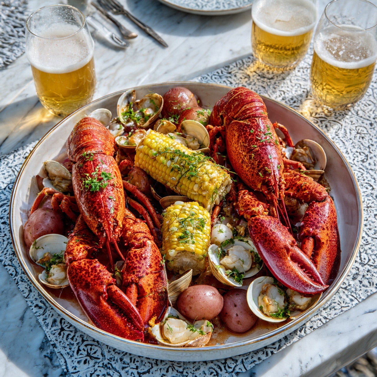 Clam Bake with Seafood, Corn, and Potatoes – Coastal Feast